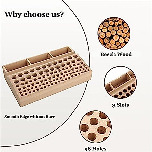 NahNah Leather Craft Tool Holder, 98 Holes Professional Wooden Leathercraft Stand Organizer with 3 Slots, Leather Tool Holder for Making Punch Tools Storage 10.62×5.9 in