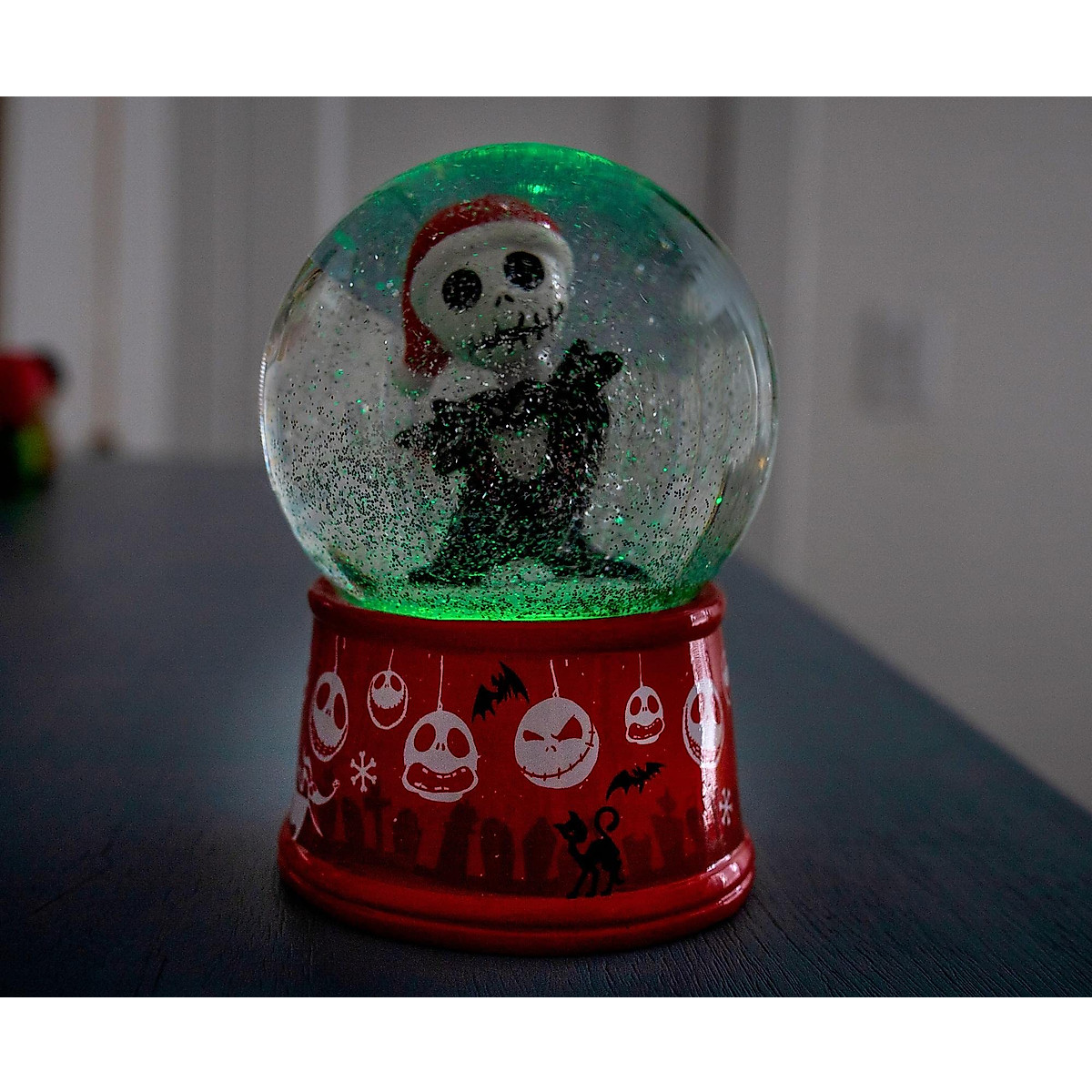 Disney The Nightmare Before Christmas Santa Jack Skellington 6-Inch Light-Up Snow Globe with Swirling Glitter Display Piece Keepsake | Home Decor for Kids Room Essentials | Tim Burton