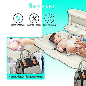 Wall Mount Baby Changing Station in Commercial Bath, Wall Mounted Diaper Changing Table with Seat Belt, Foldable Baby Changing Diaper Station,Diaper Changing Wall for Household and Commercial Bath