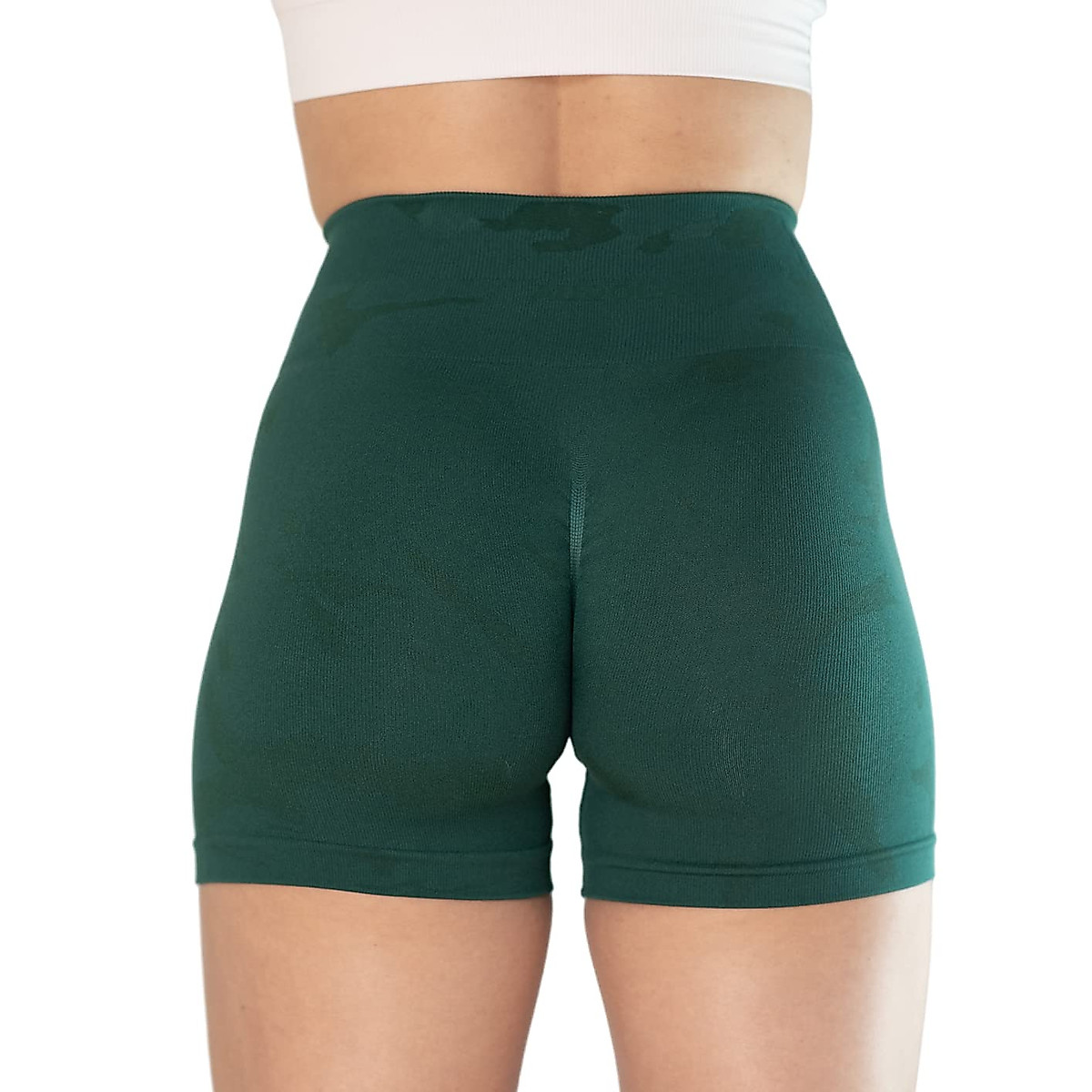 AUROLA CAMO Collection Workout Shorts for Women Subtle Logo Seamless Scrunch Gym Yoga Running Active Short,Camo-alpine Green,M