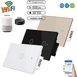 Smart WiFi Touch Switch Mobile Phone app Wireless Remote Control Wall lamp RF433 Glass Panel Supports Alexa & Google Home with LED Indicator Life/Tuya Application, Black, s010, 1way