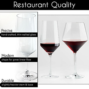 Mainstream Source White and Red Wine Glasses, Modern Renaissance Collection – Contemporary European Style Crystal Wine Glasses for Red Wine & White Wine (2 of Each, 4 Total)