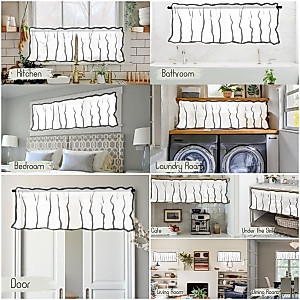 Visioun Boho White Curtain Topper Tassels Valance Window Cafe Treatment Tufted Pleat Floral Puffs Textured Simple Rod Pocket Kitchen Window Drapes for Bathroom Bedroom Living Room 1 Panel (52x18 Inch)