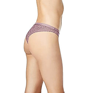 Jessica Simpson Women's Underwear - 3 Pack Microfiber Lace Tanga Panties (S-XL), Size Small, Black/Grape Shake/Rose Smoke