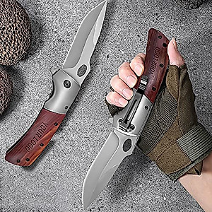 Qingxily Personalized Pocket Knife for Men Engraved, Custom Folding Pocket Knife, Customized Wood Handle Fishing Hunting Knives, Personalized Name Pocket Knife Gift for Dad, Boyfriend, Son, Kids