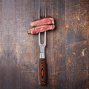 TUO Carving Fork - 7 inch Sharp Meat Fork Barbecue Forks Meat Cooking Fork for Roast Poultry & BBQ Party - German Stainless Steel & Ergonomic Pakkawood Handle - Fiery Series Gift Box Included