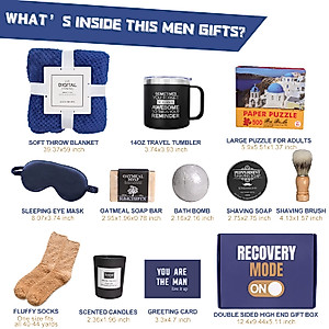 Get Well Soon Gifts for Men, 10 Pieces Sick Care Package for Men, Unique Gifts Baskets with Throw Blanket 14oz Insulated Mugs for After Surgery Recovery Cancer Chemo Sympathy Inspirational