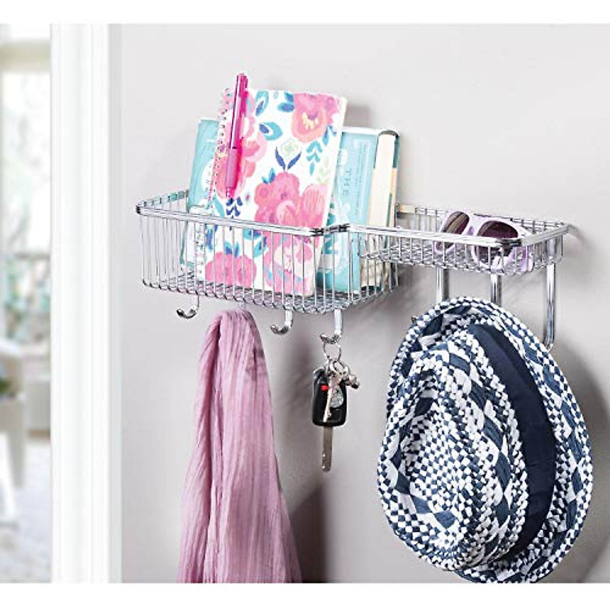 iDesign York Lyra Wall Mount Entryway Basket Organizer - Chrome