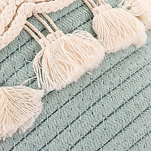 Woven Basket Small Woven Storage Basket Decorative Cotton Rope Basket with Tassel Woven Nursery Hamper Storage Bin for Blankets Towels Toilet Paper Green Bathroom Basket
