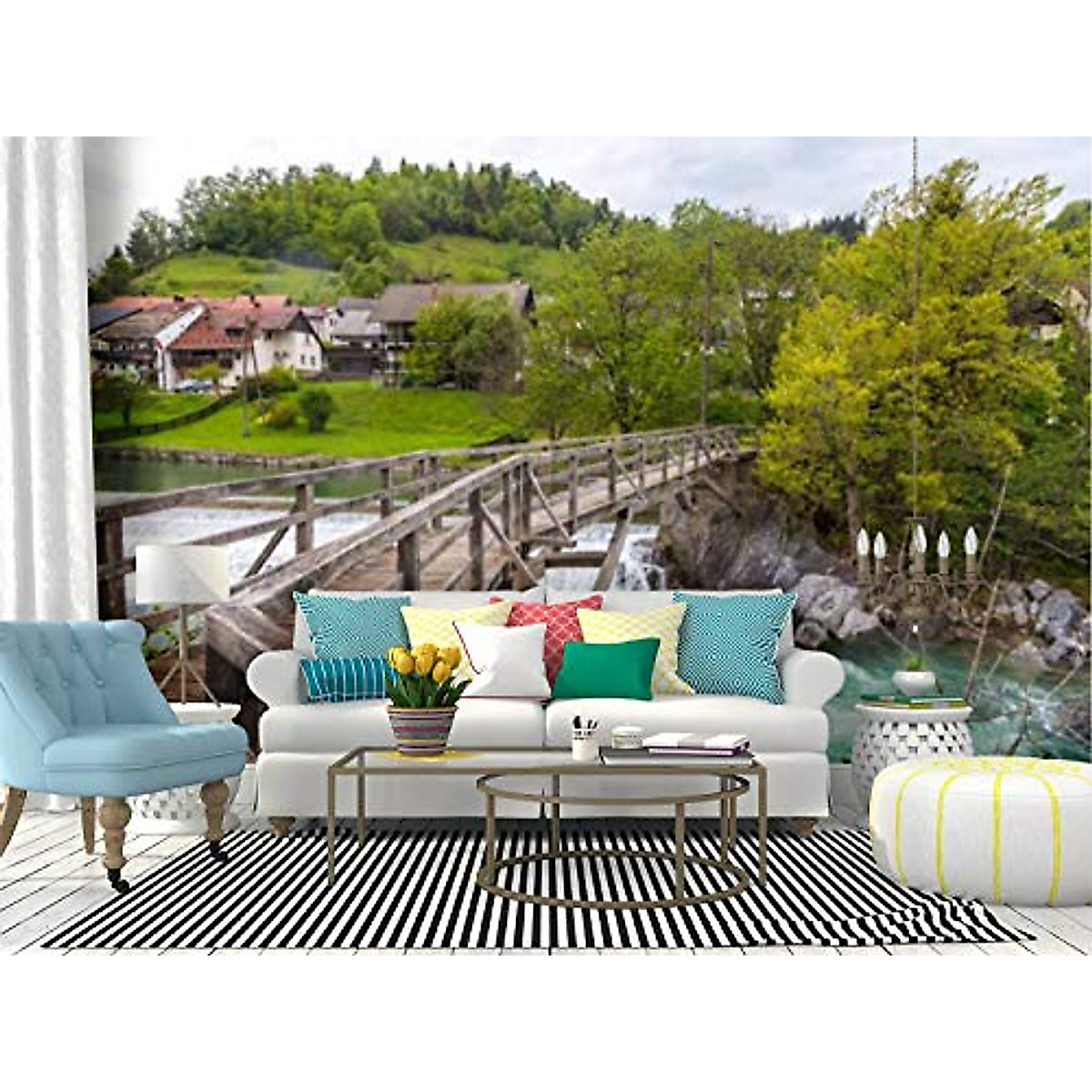 the devil's bridge wooden footbridge in skofja loka old footbridge Canvas Print Wallpaper Wall Mural Self Adhesive Peel & Stick Wallpaper Home Craft Wall Decal Wall Poster Sticker for Living Room