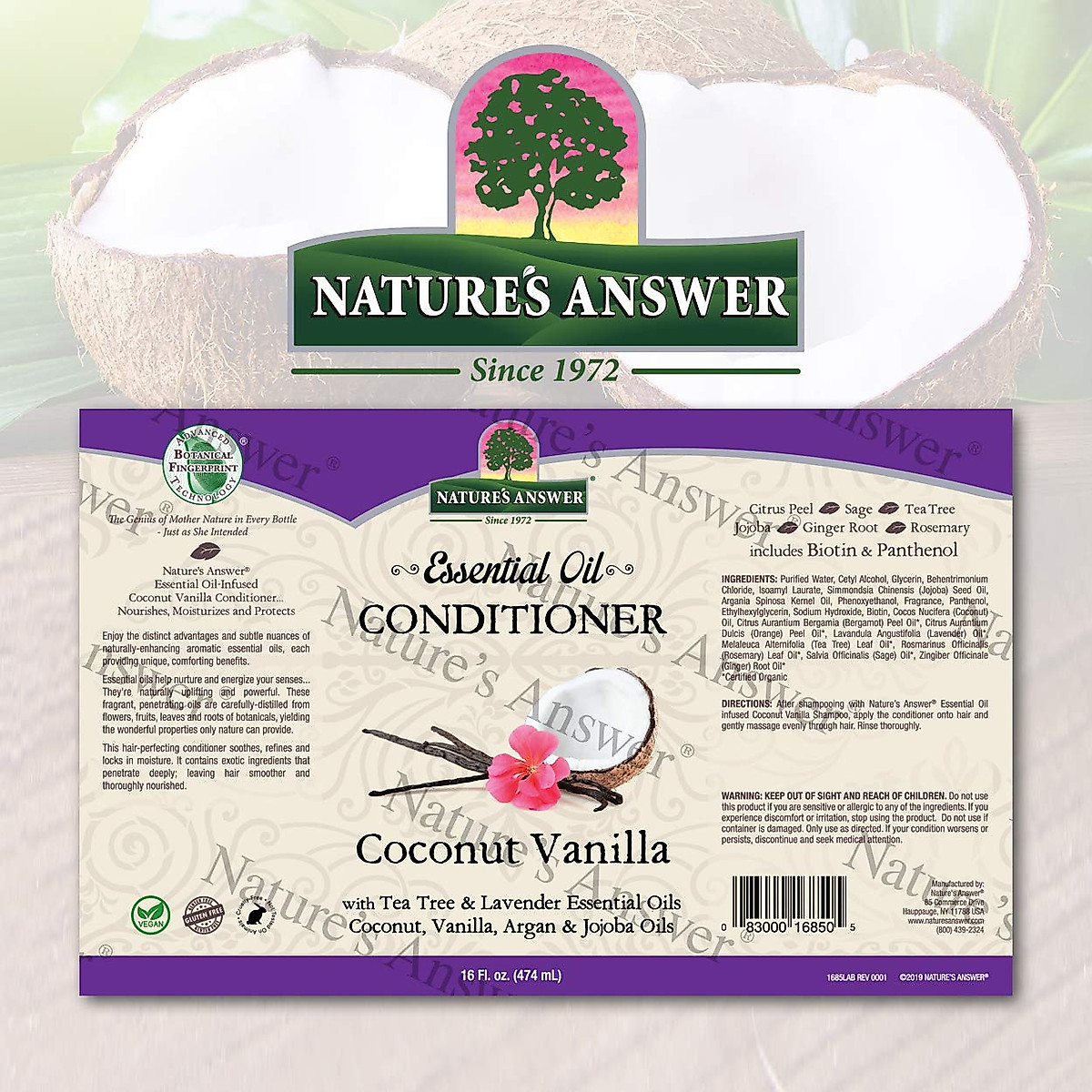 Nature's Answer Essential Oil Conditioner with Pump, Coconut Vanilla, 16-Ounce | Rejuvenates Hair | Hydrating Formula | Essential Oil Infused | Repair and Strengthen Hair
