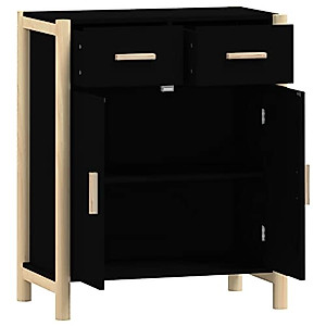 loibinfen Modern Sideboard with 2 Drawers and 2 Compartments, Buffet Sideboard Storage Cabinet Console Table Kitchen Dining Room Furniture Organizer, Entryway Cupboard, 24.4"x15"x29.5" Black -AA