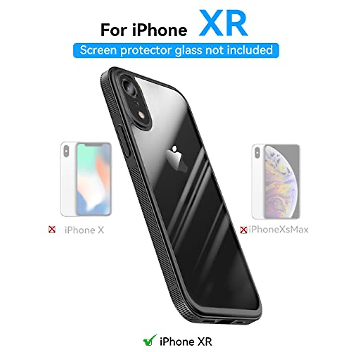 Quikbee iPhone XR Case, Non-Slip, Crystal Clear, Military Grade Drop Protection, Slim & Thin - 6.1 Inch (Black)
