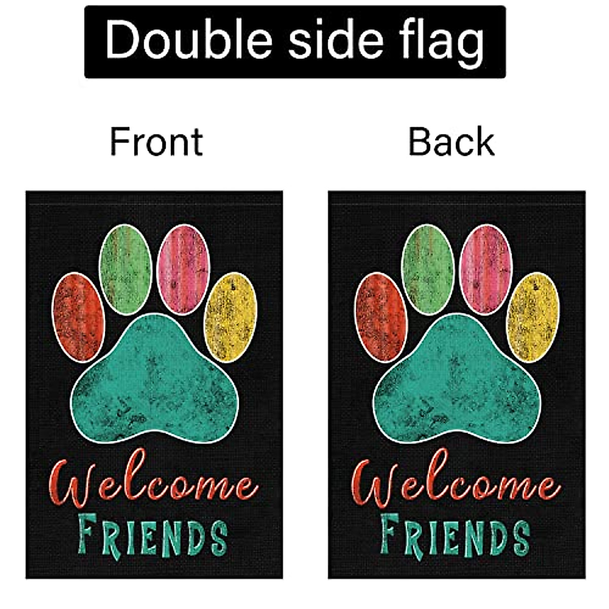 Welcome Dog Paws Garden Flag 12x18 Double Sided, Small Burlap Dog Garden Yard Flags Welcome Friends for House Outside Outdoor Holiday Decor (ONLY FLAG)