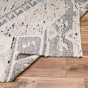 Hauteloom Andop Wool Living Room, Bedroom Area Rug - Bohemian, Transitional - Cream, Gray, Charcoal - 8' x 10'