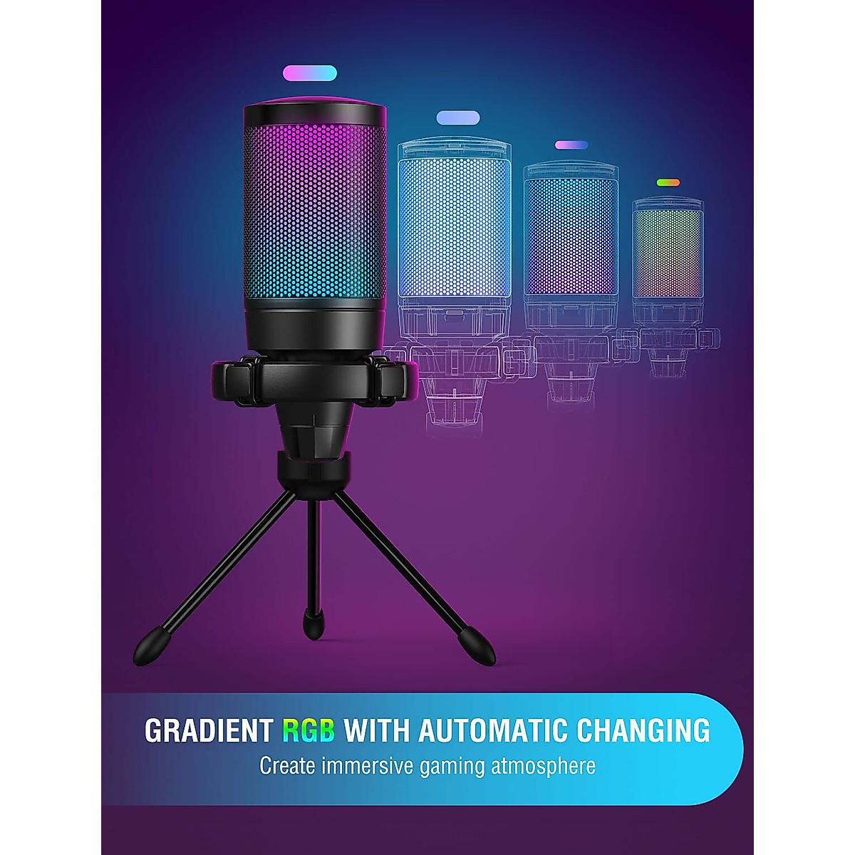 FIFINE Condenser Mic and 3.5mm/6.35mm Headphones for Studio Monitor, RGB Gaming Mic with Quick Mute, Gain Control, Wired Headphones for Podcast Monitoring, Streaming (A6V+H8)