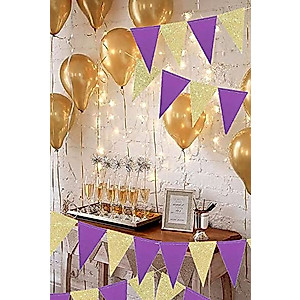 Graduation Party Decorations Purple Gold 2023 NYU/Purple Gold Birthday Party Decorations for Women/2pcs Triangle Bunting Banners for Women's 40th/50th Birthday Purple Gold Wedding Decorations