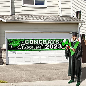 Large Class of 2023 Banner Green Congrats Grad Banner Backdrop Graduation 2023 Yard Sign for Graduation Party Supplies Graduation Decorations 2023 (Green)