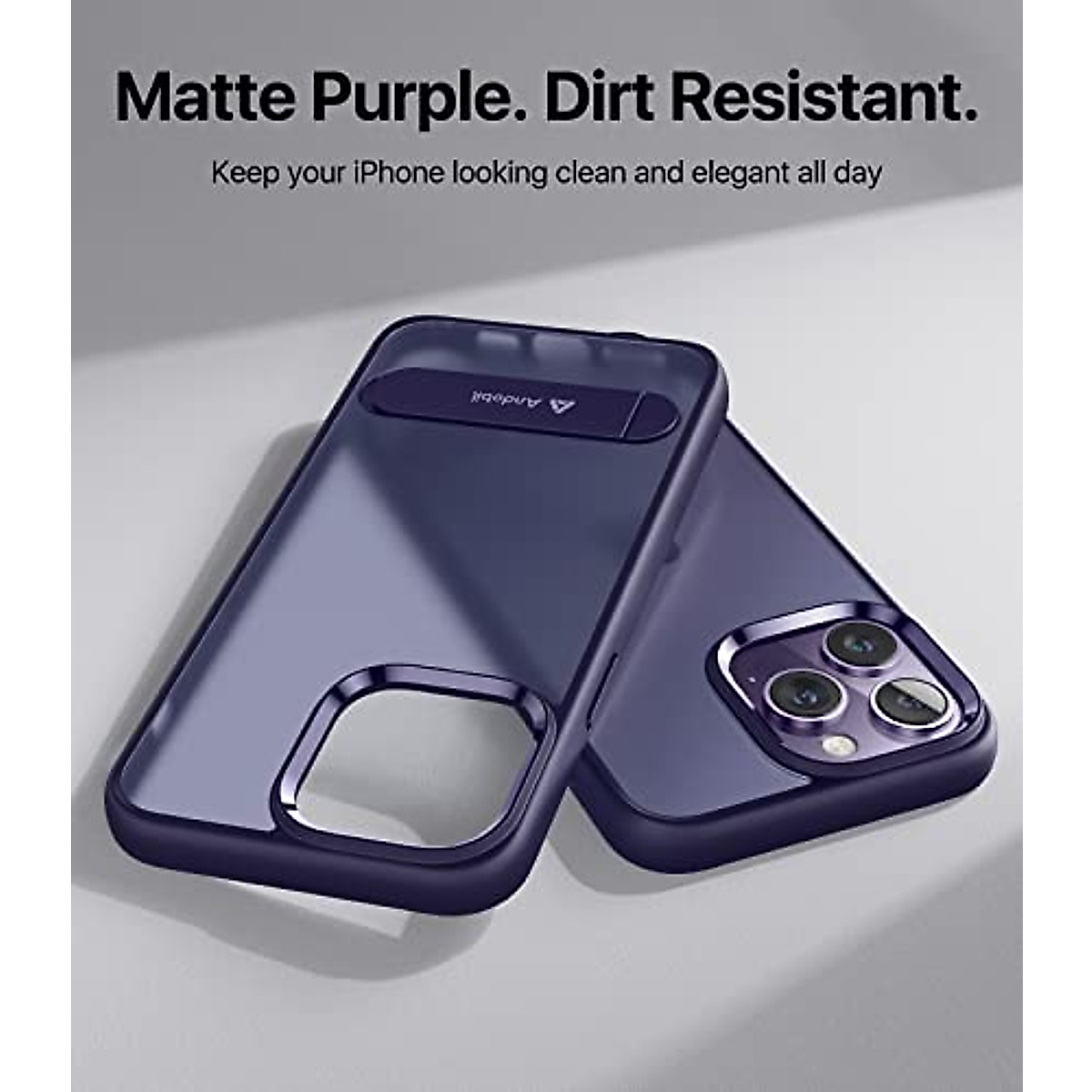 andobil for iPhone 14 Pro Case with Stand [Built-in Invisible Kickstand] [Military Grade Protection] Shockproof Translucent Slim Protective Case for iPhone 14 Pro 6.1 Inch 2022, Matte Purple