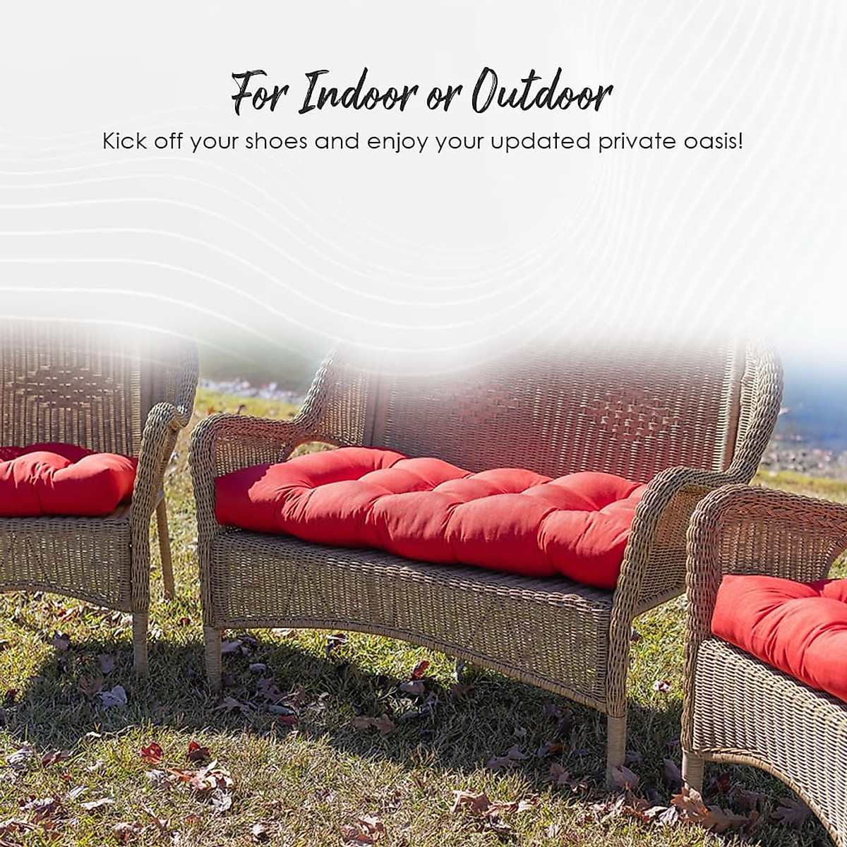 RSH Décor: 3 Piece Tufted Wicker Settee and Chair Cushion Set | Indoor/Outdoor All Weather Polyester Pattern Fabric | Reversible | 1 Loveseat 41”x19 & 2 U-Shape Cushions 19"x19" | Blue Tan Crab