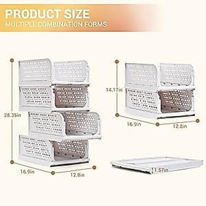 ELUCHANG Stackable Closet Organizers and Storage 16.93in 4 Packs Foldable Closet Organizer Drawers Shelves Collapsible Wardrobe Clothes Storage Bins Organization for Bedroom Bathroom Kitchen