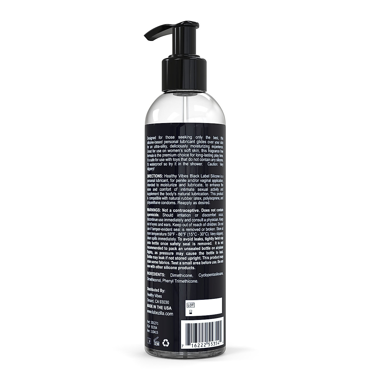 Black Label Silicone Based Personal Lubricant- Lasts Long & Easy to Clean, Water Resistant Lube, Lubricant for Privacy Safe for Most Skin Types- 8 oz