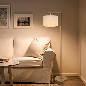 FAGUANGAO 3-Color Temterapure Gold Floor Lamp, Mid Century Modern Floor Lamp, Brass Standing Lamp with Hanging Drum Shade for Living Room, Reading Room, Bedroom, Office (LED Bulb Included)