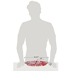 Red Co. Oven Safe Enamelware Metal Classic 16.5” Serving Oval Tray Platter, Red Marble/Black Rim – Splatter Design