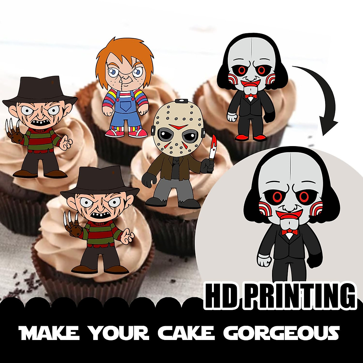 18pcs Glitter Fantasy Horror Manga Dessert Cupcake Topper Halloween Ghost Theme Decor Supplies Boys Girls Happy Birthday Party Decorations