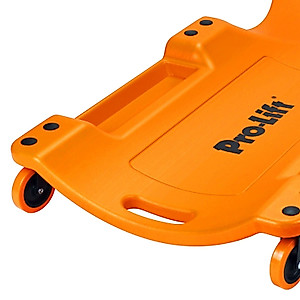 Pro-Lift Mechanic Plastic Creeper 40 Inch - Blow Molded Ergonomic HDPE Body with Padded Headrest & Dual Tool Trays - 350 Lbs Capacity Orange