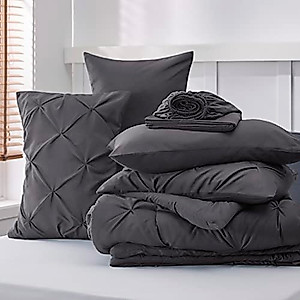 Bedsure King Size Comforter Set - Bedding Set King 7 Pieces, Pintuck Bed in a Bag Dark Grey Bed Set with Comforter, Sheets, Pillowcases & Shams