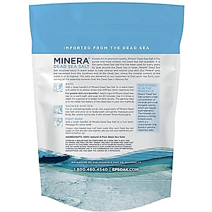 Minera Dead Sea Salt, 100% Pure & Natural, 2 lbs. Fine Grain (0-1.7 mm) Bulk Bag, Easily Dissolving Dead Sea Salts for Soaking & Bathing, Skin Nourishing Fine Sea Salt, Unscented
