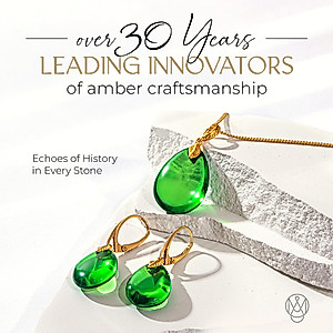 Amber by Mazukna - Green Amber Jewelry for Women - Yellow Gold Plated Silver Closure, 1.69x0.59inch 0.19oz, Dainty Polished Amber Earrings, Lightweight Gemstone Earring