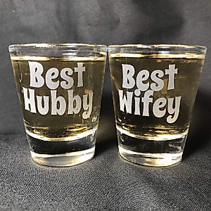 Alankathy Mugs Wifey Hubby Mr Mrs couple husband wife married shot glass 1.5 oz set