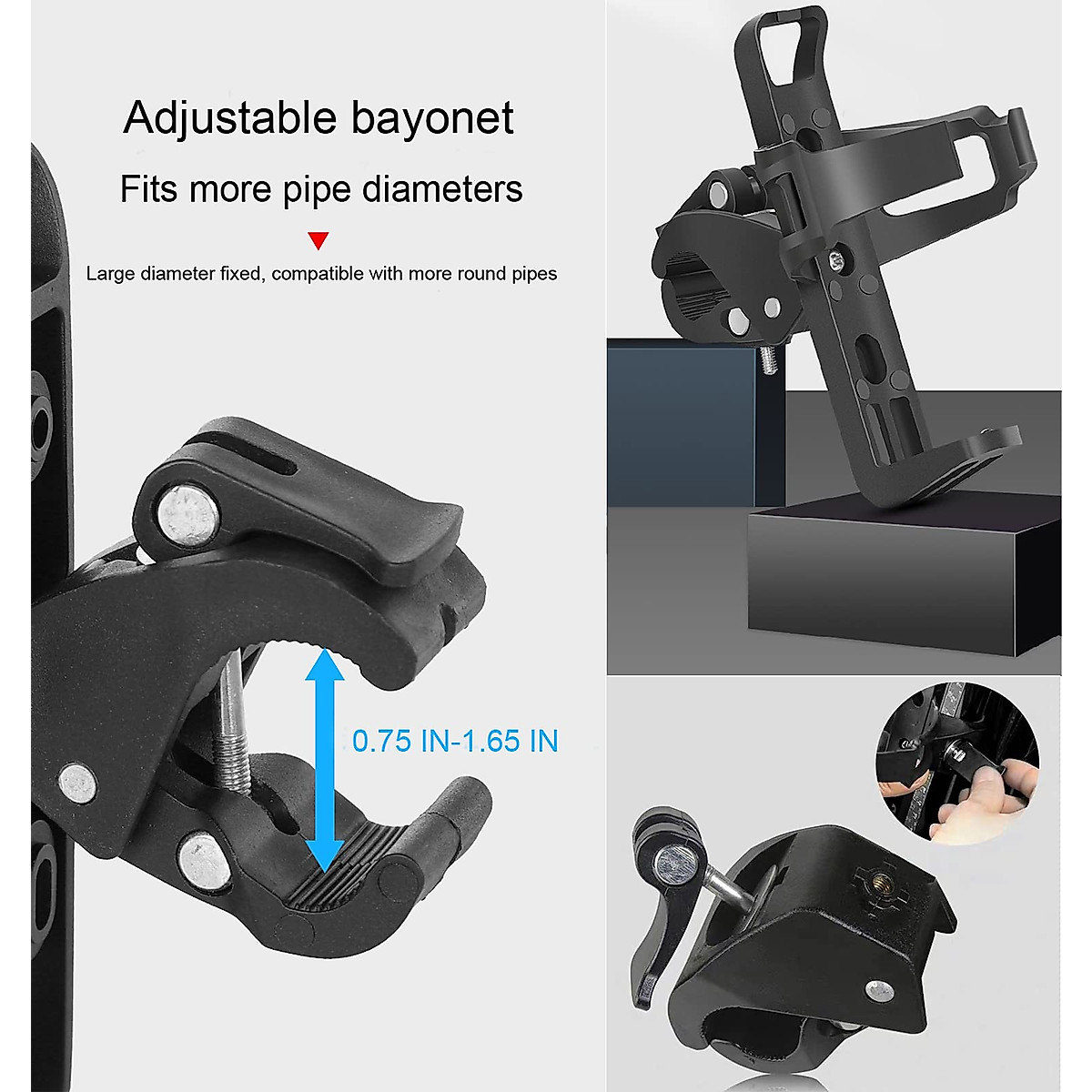 2 Pack Bike Bottle Holder, Universal Bicycle Water Bottle Cage Holder, Water Cup Holder for Bike Stroller Walker, Adjustable Mountain Bike Drink Cup with 360 Degree Rotating for Cycling MTB Black+Red