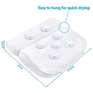 AmazeFan Bath Pillow, Bathtub Spa Pillow with 4D Air Mesh Technology and 7 Suction Cups, Helps Support Head, Back, Shoulder and Neck, Fits All Bathtub, Hot Tub and Home Spa [US. Patent Design]