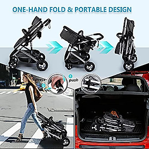 Kinder King 2 in 1 Convertible Baby Stroller, Folding High Landscape Infant Carriage, Newborn Reversible Bassinet Pram, Adjustable Canopy, Diaper Bag, Anti-Shock Toddler Pushchair Stroller, Dark Grey