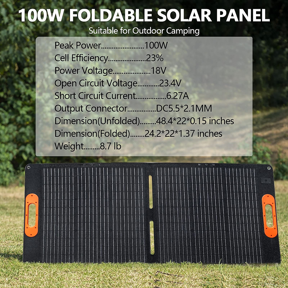 ALLWEI 100W Portable Solar Panel for 300/500 Power Station Solar Generator, 18V Foldable Solar Battery Charger with Adjustable Kickstand, Waterproof IP68 for Camping Trip Outdoor RV Blackout