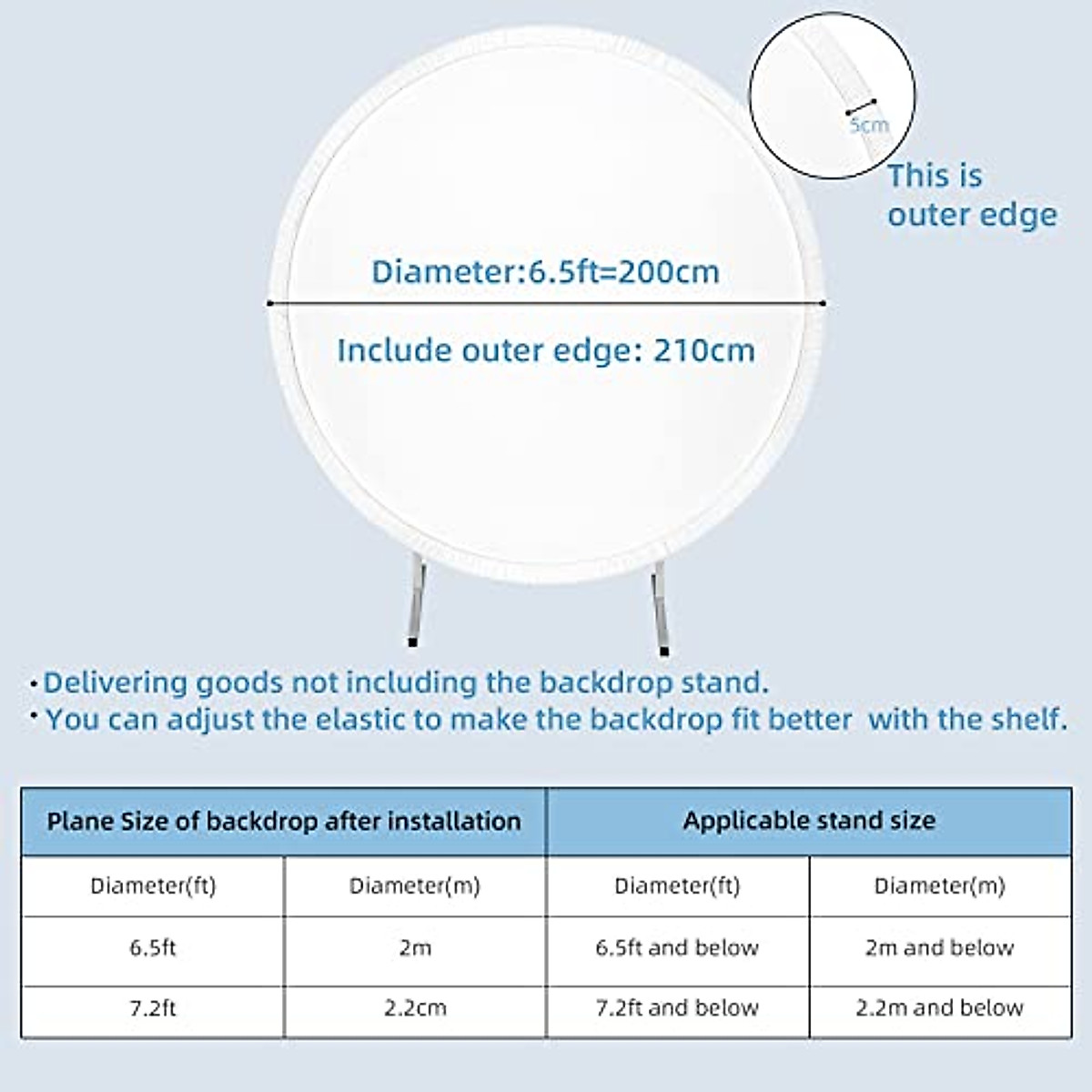 WENMER White Round Backdrop Cover, 6.5 x 6.5ft White Circle Backdrop Background Cover, Cotton-Polyester Blended Fabric Photo Backdrop for Photography Banquet Birthday Bridal Shower Party Wedding Decor