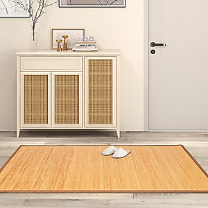 COSTWAY Bamboo Area Rug, 5'x8' Natural Bamboo Floor Mat with Anti-Slip Backing, Indoor Roll-up Runner Rug, 96"x60" Anti-Skid Large Floor Carpet for Bedroom Living Room Entryway Indoor