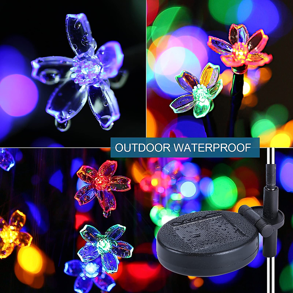 Solar Garden Lights Outdoor, Cherry Blossom Solar Lights, 20 LED DIY Landscape Lights, Waterproof Solar Decorative Lights for Pathway, Driveway, Patio and Front Yard Decor, Auto ON/Off (2 Pack)