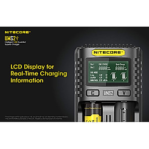 Nitecore UMS2 Intelligent USB Dual-Slot Quick Battery Charger for Li-Ion/Ni-MH/Ni-Cd/IMR 16340 14500 18650 21700 20700 AA AAA and More Batteries, with LumenTac Battery Organizer
