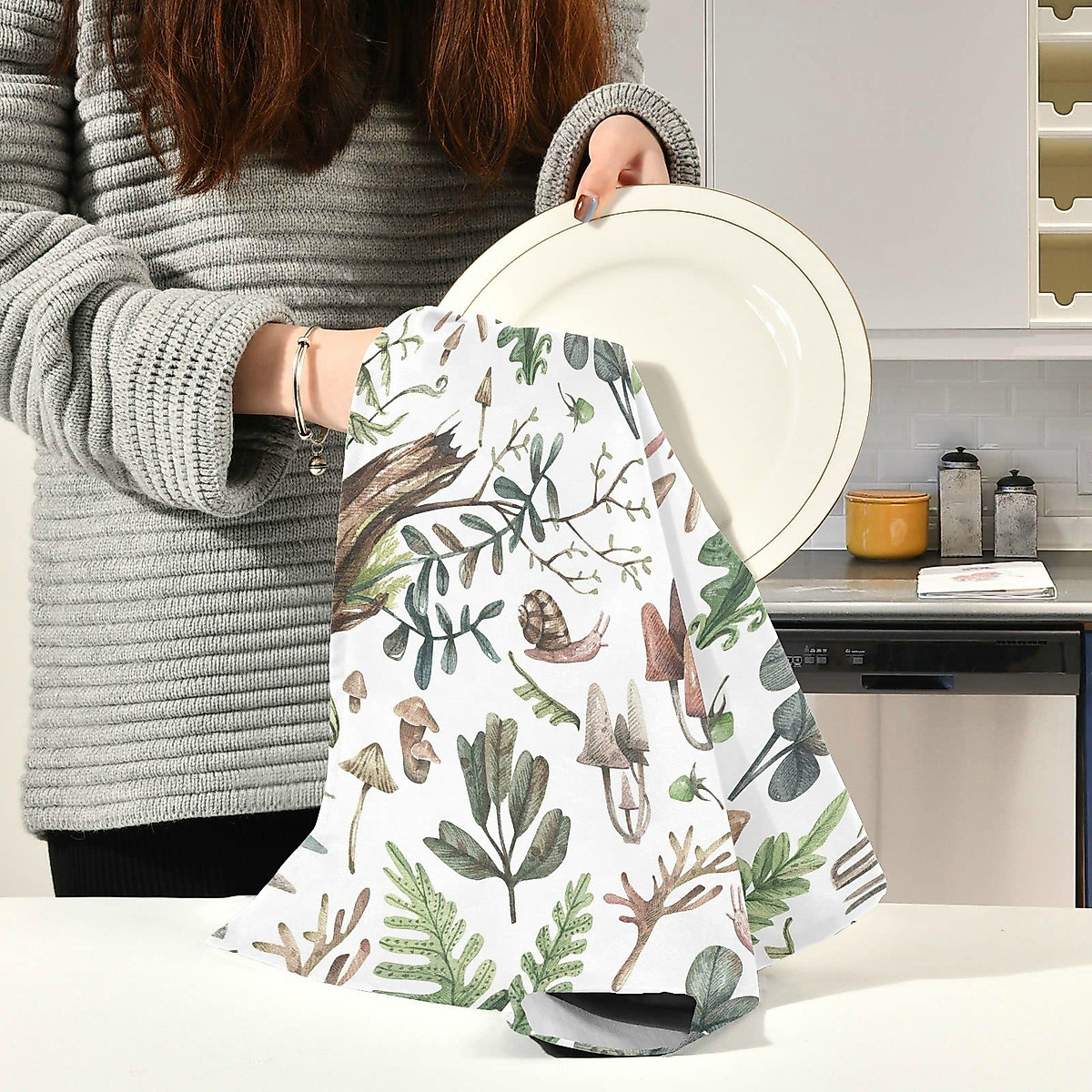 Kigai Kitchen Towels Set of 4, Retro Plants Highly Absorbent Dish Towels Reusable Cleaning Cloths Washable Tea Towels Hand Towel 28 x 18 Inch