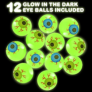 ArtCreativity Glow in the Dark Eye Bouncing Balls - Bulk Pack of 12 – 1.25 Inch High Bounce Bouncy Balls for Kids, Glowing Party Favors and Goodie Bag Fillers for Boys and Girls