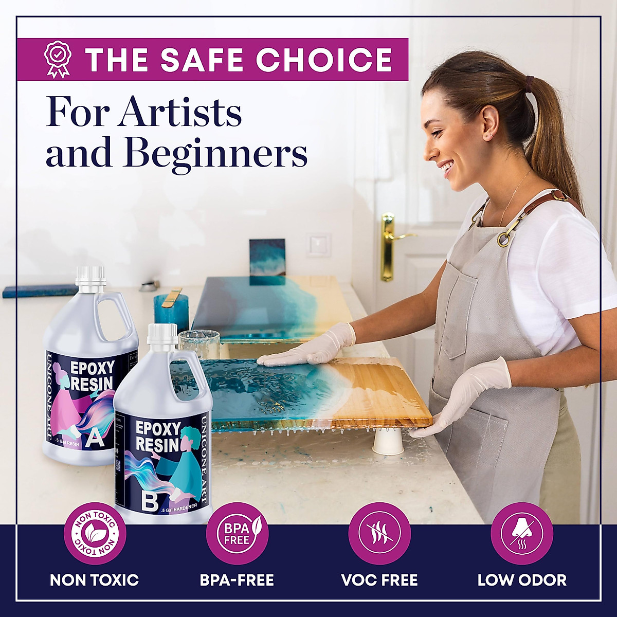 Crystal Clear Epoxy Resin Kit - 1 Gallon Craft Resin Epoxy Kit (.5gal Resin + .5gal Hardener) High Gloss UV Resistant Odor-Free Art Resin, BPA-Free and Non-Toxic Epoxy Resin Clear Formula 1gal