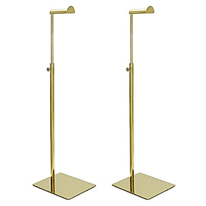 QWORK Purse Display Stands, 2 Pack Polished Gold Handbag Display Holder Jewelry Rack, (15.75" to 27.56") Adjustable Height Retail Countertop Single Hook Display Stand, for Bags,Purses,Wig, Jewelry