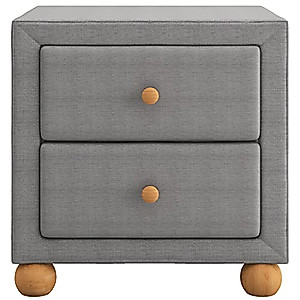Modern Nightstand with 2 Drawers, Upholstered Night Stands with Storage Drawers, Wooden Bedside Tables with Natural Wood Knobs, Small End Side Table for Bedroom, Living Room, Home, Dark Grey