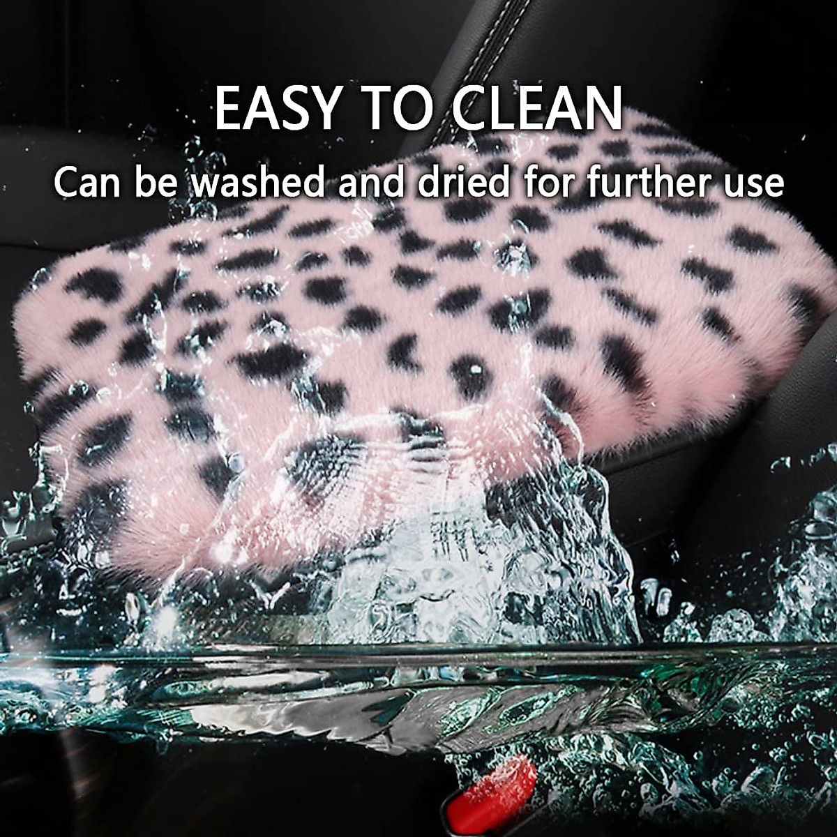 NHHC Fluffy Car Armrest Cover,Center Console Cover for Car Decoration,Warm and Comfortable Car Interior Accessories Suitable for Most Cars, Trucks, SUV (Pink)