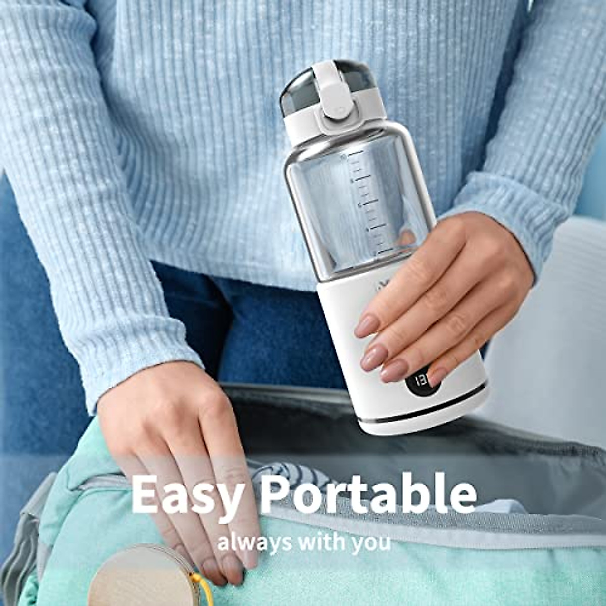 IXTECH Portable Water Warmer for Baby Formula, Milk Warmer for Travel, 10 oz,Electric Warming with Adjustable Temperature Control, Leak-Resistant Spout, Rechargeable and Wireless