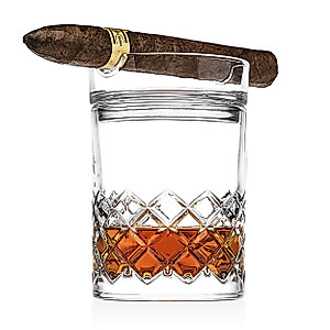 Godinger Cigar Whiskey Glass Set - Old Fashioned Whiskey Glass and Cigar Holder Bar Set